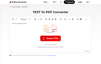 TEXT to PDF Converter - Save Txt Files as PDF Online